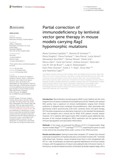 Pdf Partial Correction Of Immunodeficiency By Lentiviral Vector Gene Therapy In Mouse Models