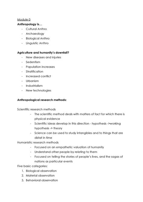 Anth 1002h Module 0 1 Notes Module 0 Anthropology Is Cultural Anthro Archaeology
