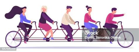 탠덤 자전거에 사람 청년 그룹 집단 팀워크 남녀 탠덤 자전거 타기 친구 에 탠덤 자전거 벡터 일러스트 자전거 타기에 대한 스톡 벡터 아트 및 기타 이미지 Istock