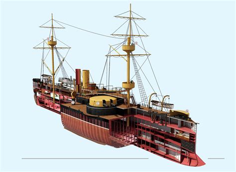 Dingyuan Class Ironclad Cutaway Drawing In High Quality