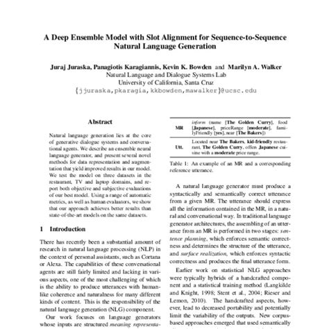 A Deep Ensemble Model With Slot Alignment For Sequence To Sequence Natural Language Generation