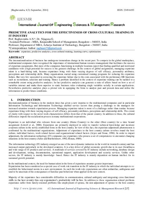 Pdf Predictive Analytics For The Effectiveness Of Cross Cultural Training In It Industry