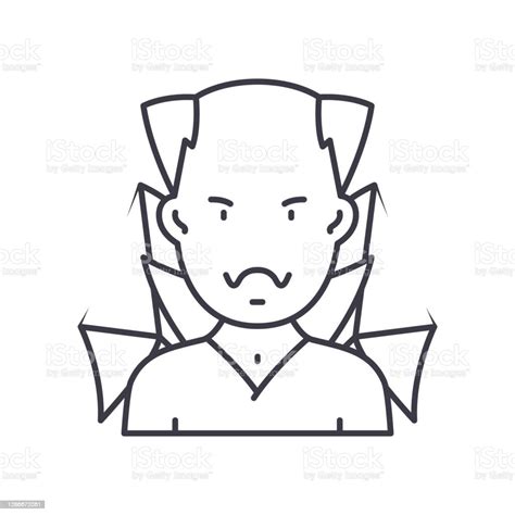 악마 개념 아이콘 선형 절연 일러스트레이션 얇은 선 벡터 웹 디자인 기호 흰색 배경에 편집 가능한 스트로크와 개요 개념 기호