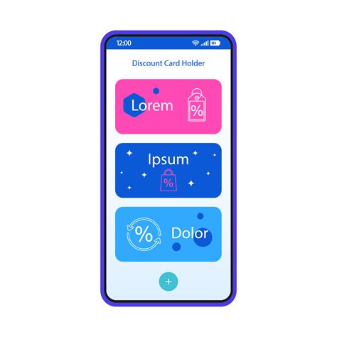 Discount Card Holder Smartphone Interface Vector Template Mobile App Page Blue Design Layout