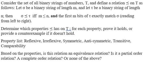 Solved Consider The Set Of All Binary Strings Of Numbers T