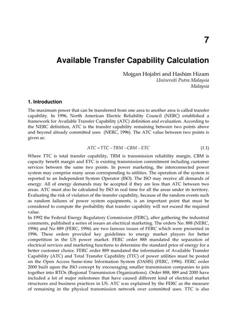 Pdf Available Transfer Capability Calculation