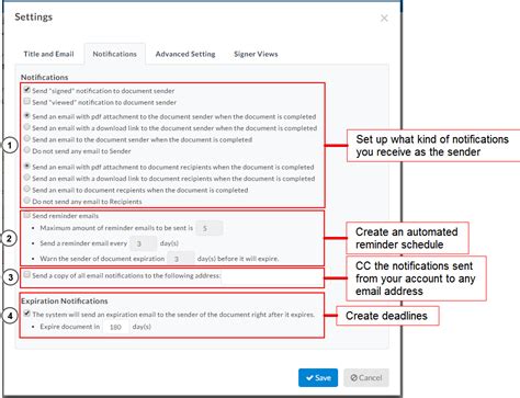 Notification Reminder And Deadlines Options For New Documents Signority Secure Esignature