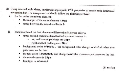 Solved D Using Internal Style Sheet Implement Appropriate
