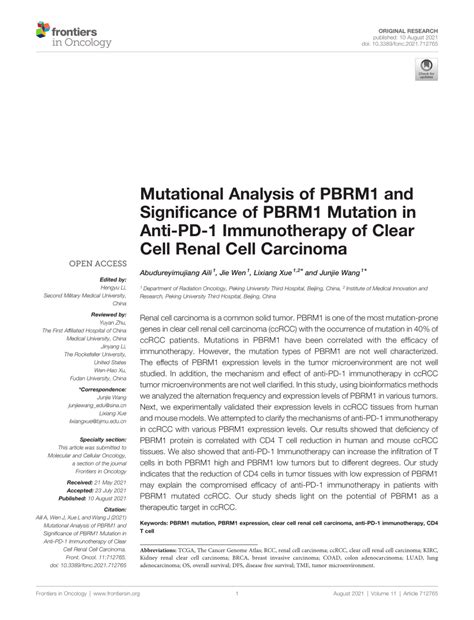 Pdf Mutational Analysis Of Pbrm1 And Significance Of Pbrm1 Mutation