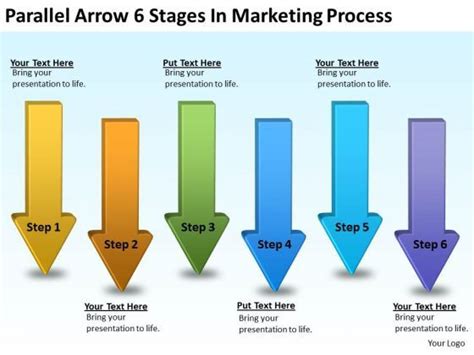 Parallel Arrows Powerpoint 6 Stages Marketing Process Slides