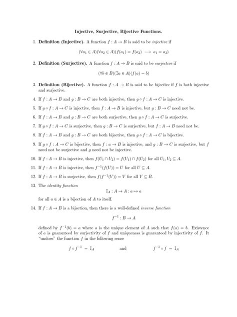 Injective Surjective Bijective Functions Summary Pdf