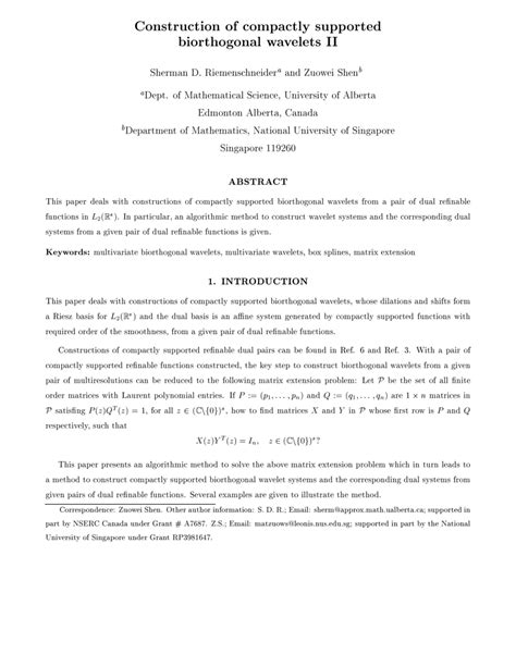 Pdf Construction Of Compactly Supported Biorthogonal Wavelets Ii
