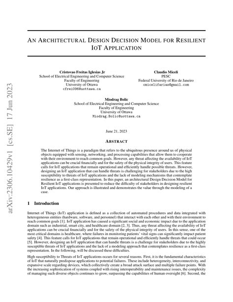 Pdf An Architectural Design Decision Model For Resilient Iot Application