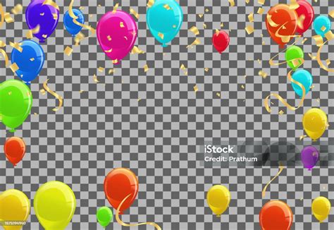 장식을 위한 풍선과 투명한 배경에 덮는다 생일 기념일 휴일의 개념 3차원 형태에 대한 스톡 벡터 아트 및 기타 이미지 3차원 형태 개념 개념과 주제 Istock