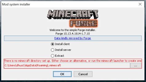 trying to install forge 1 7 10 but it keeps saying directory missing
