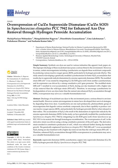 Pdf Overexpression Of Cuzn Superoxide Dismutase Cuzn Sod In