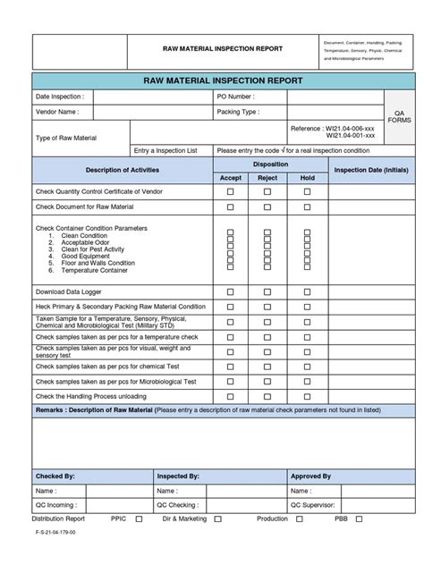 Raw Material Inspection Report Pdf Nature