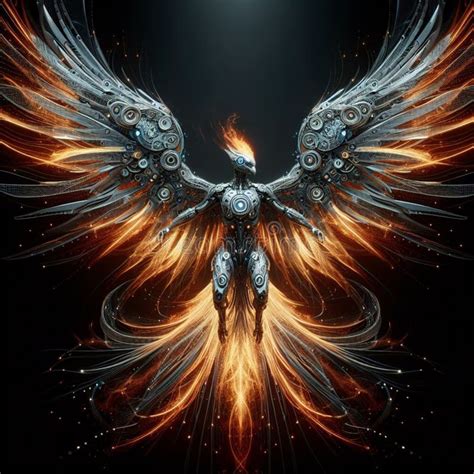 Robot Transforming Into A Phoenix With Its Wings Of Fire Stock