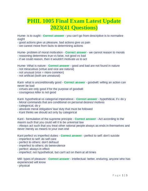 Phil 1005 Final Exam Latest Update 202341 Questions Exams Philosophy Docsity