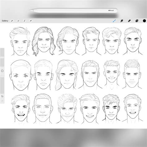 100 Procreate Male Head Stamps Part 2 Brushes Procreativebreeze
