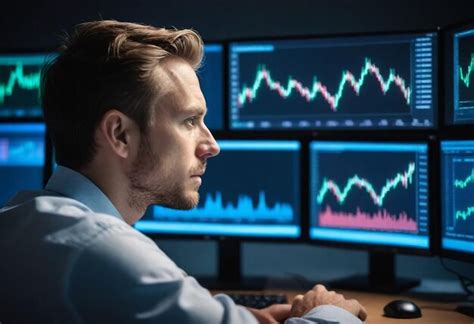 Premium Photo A Man Sits In Front Of A Computer With A Graph Showing