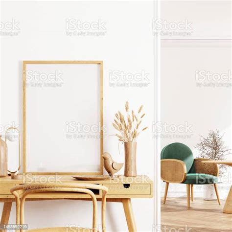 Boho 스타일의 인테리어로 된 프레임과 포스터 모형 3d 렌더링 3d 일러스트레이션 0명에 대한 스톡 사진 및 기타 이미지 0명 3차원 형태 가구 Istock