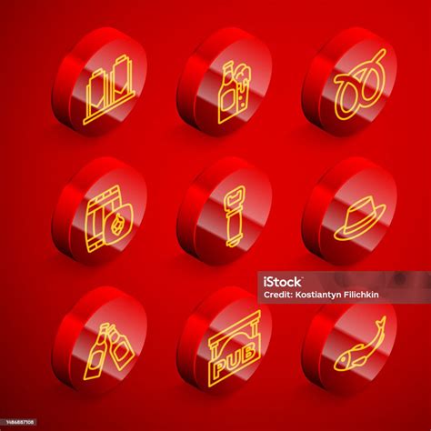 맥주 양조 과정 병과 유리 프레첼 나무 통 병따개 옥토버페스트 모자 펍 아이콘이 있는 거리 간판을 설정합니다 벡터 0명에 대한