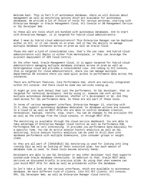 g 10 autonomous database management and monitoring options transcript