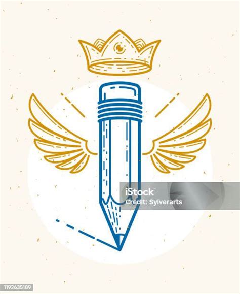 날개와 크라운 벡터 간단한 트렌디 한 로고 또는 디자이너 또는 스튜디오 창조적 인 왕 왕실 디자인 선형 스타일을위한 아이콘연필
