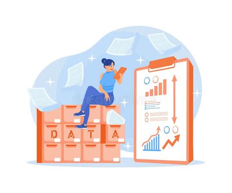 Woman Organizes Data Storage Store Privacy Data Safely Data Management Concept Stock Vector