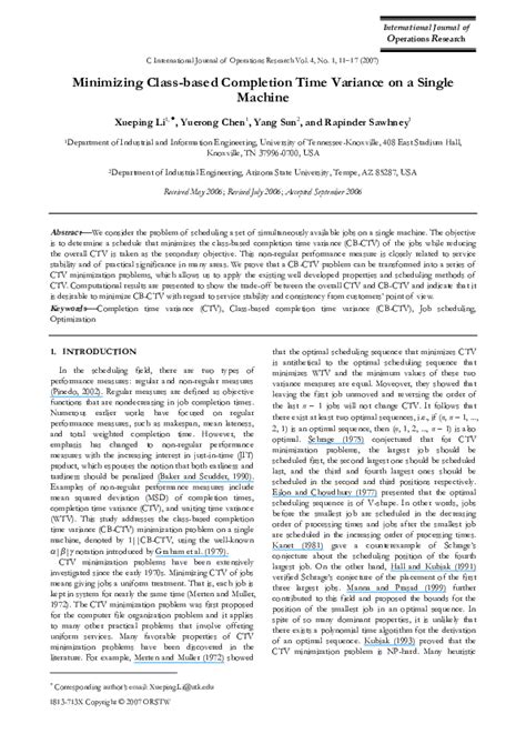 Pdf Minimizing Class Based Completion Time Variance On A Single Machine