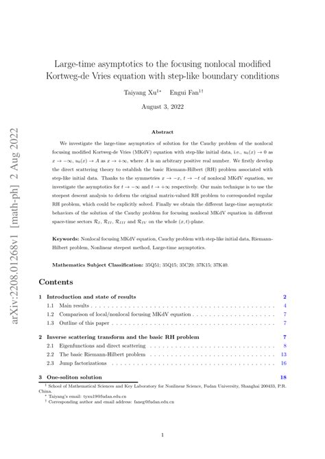 Pdf Large Time Asymptotics To The Focusing Nonlocal Modified Kortweg De Vries Equation With