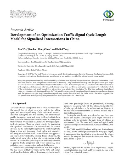 Pdf Development Of An Optimization Traffic Signal Cycle Length Model For Signalized