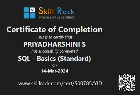 Completed Sql Course On Skillrack Priyadharshini Shanmugam Posted On