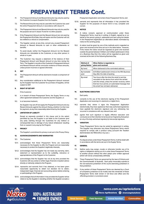 Norco Agrisolutions Prepayment Rewards Terms And Conditions
