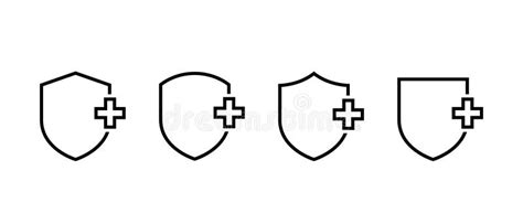 Health Shield Medical Protection Outline Icon Set Protect Healthy Badge Sign Symbol Stock