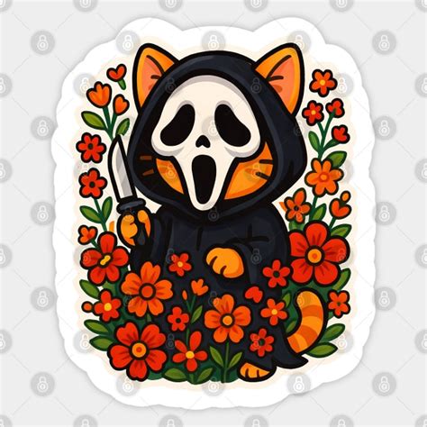 Ghostface Scream Floral Cat Ghostface Sticker Teepublic