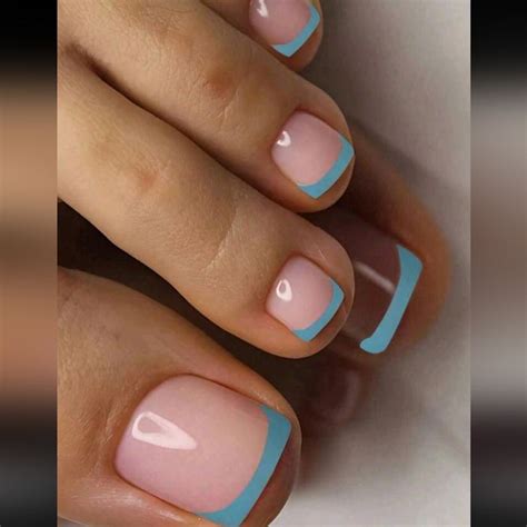 Blue French Tip Press On Toenails Color Blue Size Os Toe Nails