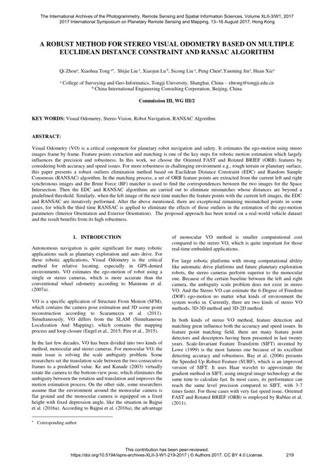 Download Pdf A Robust Method For Stereo Visual Odometry Based On Multiple Euclidean Distance