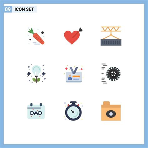 Pictogram Set Of 9 Simple Flat Colors Of Identity Card Employee Logistic Nature Energy Editable