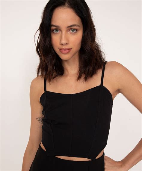 Regata Corset Alça Fina Preto