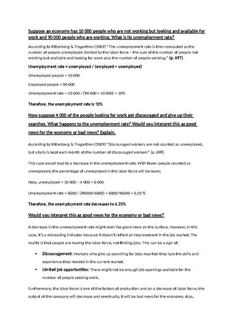 Macro Ecos Written Assignment 5 Suppose An Economy Has 10 000 People Who Are Not Working But