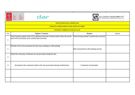 Comments Responce Sheet Pdf