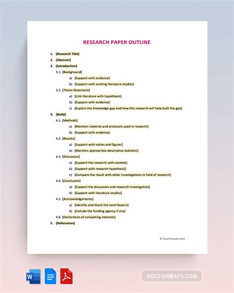 Free Research Paper Outline Template Word PDF Google Docs