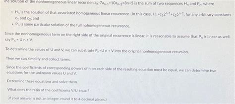 Solved The Solution Of The Nonhomogeneous Linear Recursion