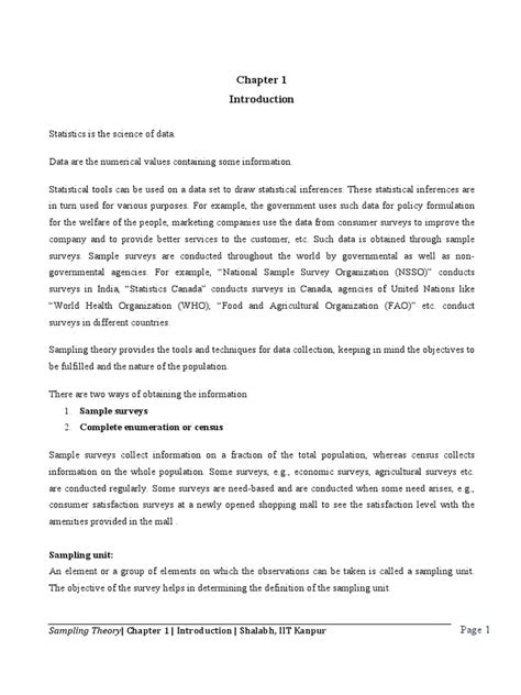 Sampling Unit Sampling Theory Chapter 1 Introduction Shalabh Iit Kanpur Pdf Survey