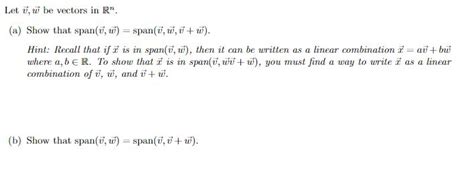 Solved Let Vec V Vec W Be Vectors In Rn A Show That Chegg Com