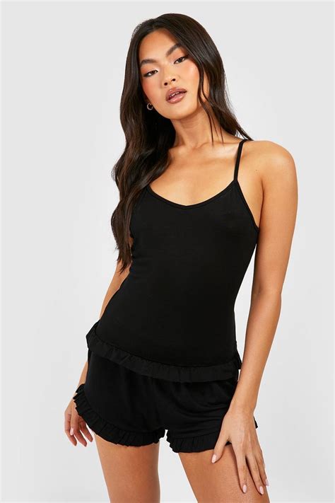 Cami Frill Pyjama Short Set Boohoo Uk