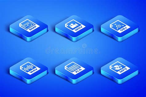Set Mp3 File Document Bmp Xls Wav Mov And Obj Icon Vector Stock Illustration Illustration