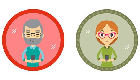 두 개의 힙 스 터 스타일 캐릭터의 세트는 스마트 폰과 거울에 셀 카를 가져가 라 배경에 고립 된 원에서 벡터 평면 디자인 그림